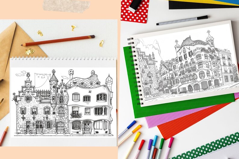 Cute Casa Batllo Barcelona Coloring Book, Digital Coloring Book, House ...