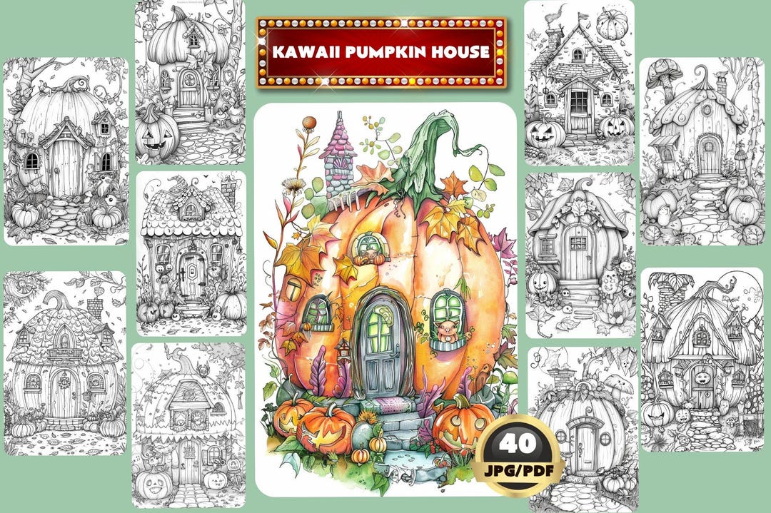 Kawaii Pumpkin House Coloring Book, House Coloring, Relaxing and ...