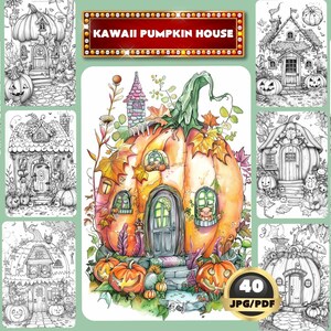 Kawaii Pumpkin House Coloring Book, House Coloring, Relaxing and ...