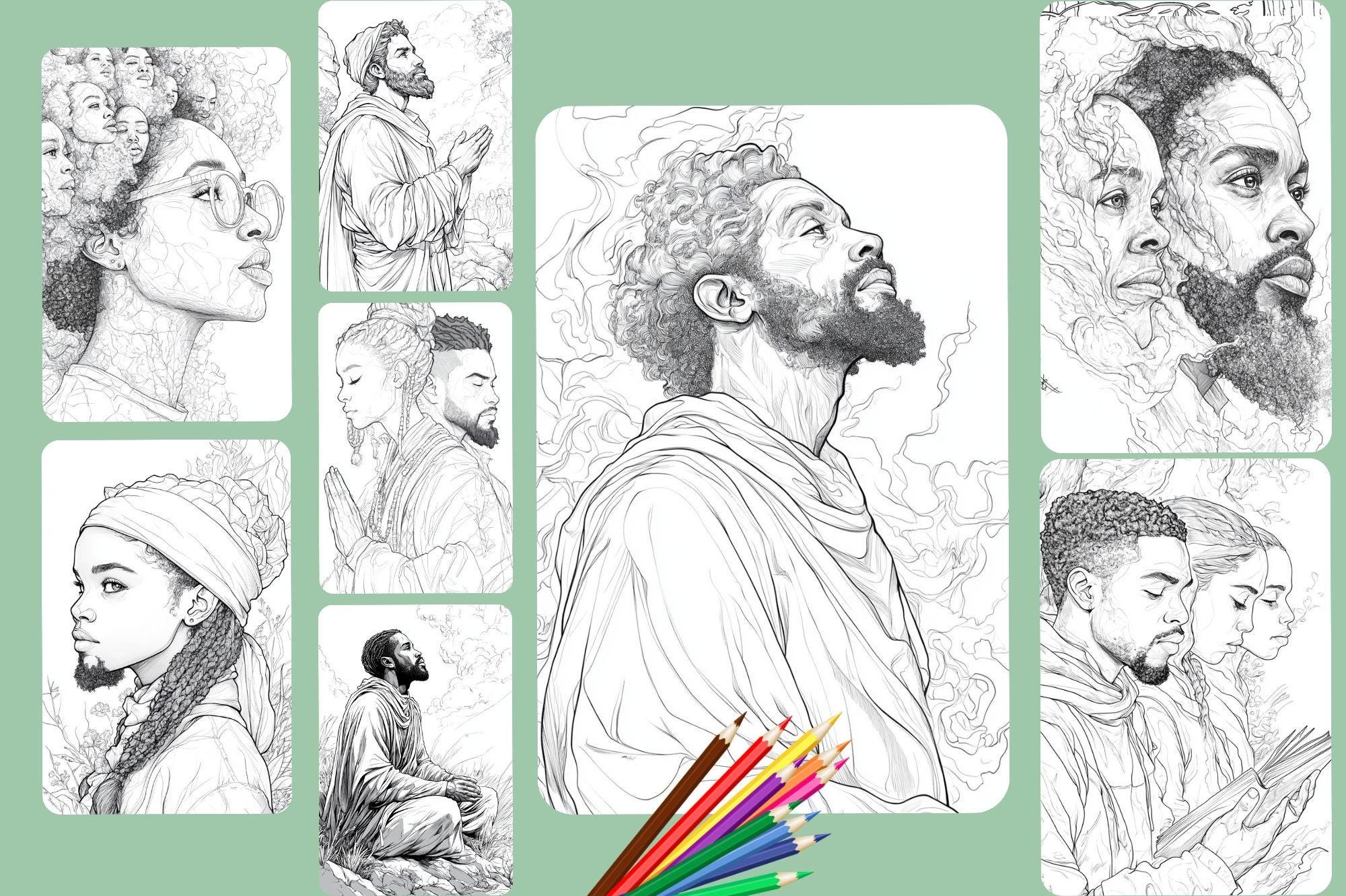 African American Praying Coloring Book: Grayscale Meditation (printable ...