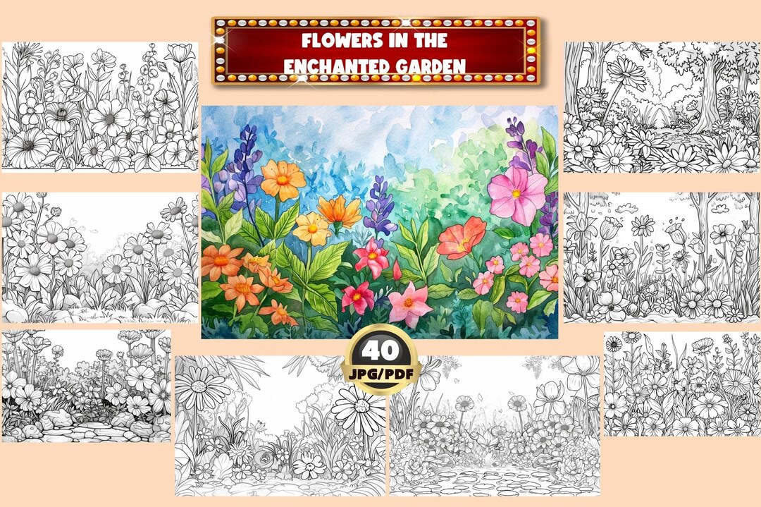 Flowers in the Enchanted Garden Coloring Book, Relaxing Coloring ...