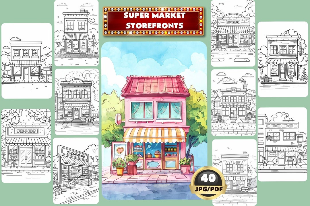 Super Market Storefronts Coloring Book, Grocery Frontside Coloring ...