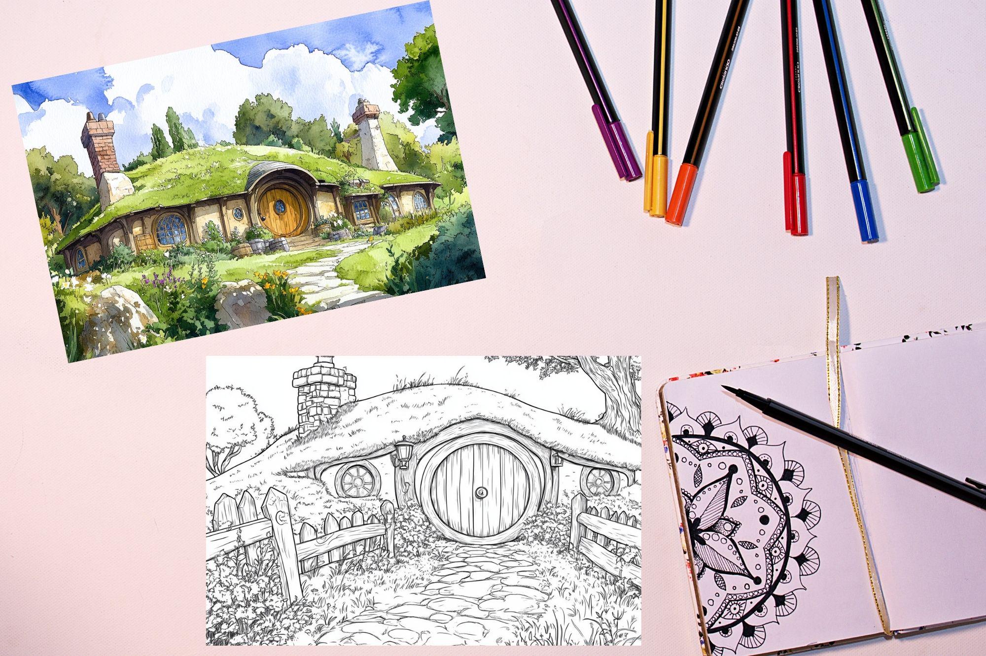 Home Hobbiton Island Digital Coloring Book, Digital Coloring, Fantasy ...