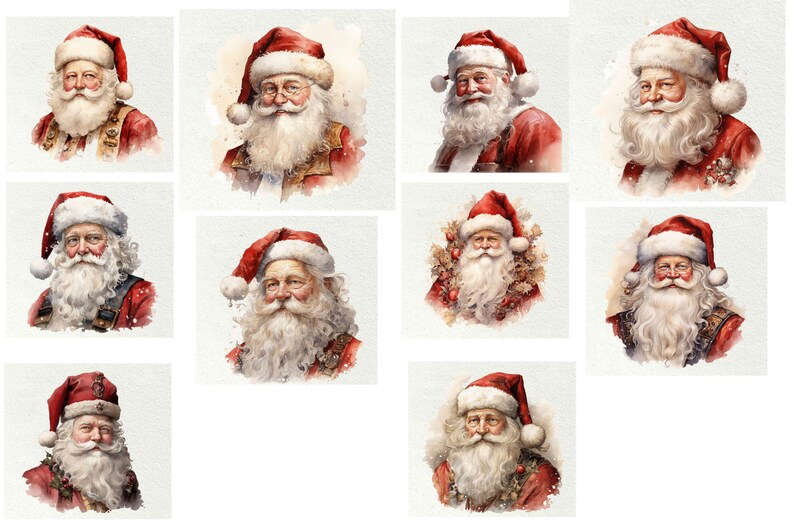 Watercolor Santa Claus Clipart: Christmas PNG Art (commercial Use) - Etsy