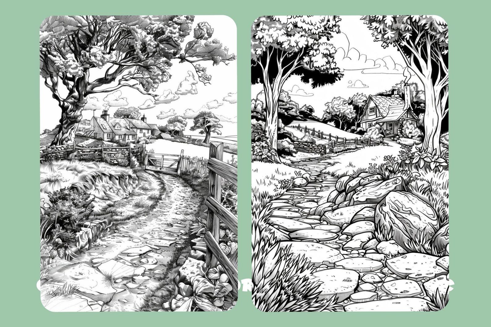 Landscape Coloring Book: Grayscale House Scenes (printable PDF) - Etsy