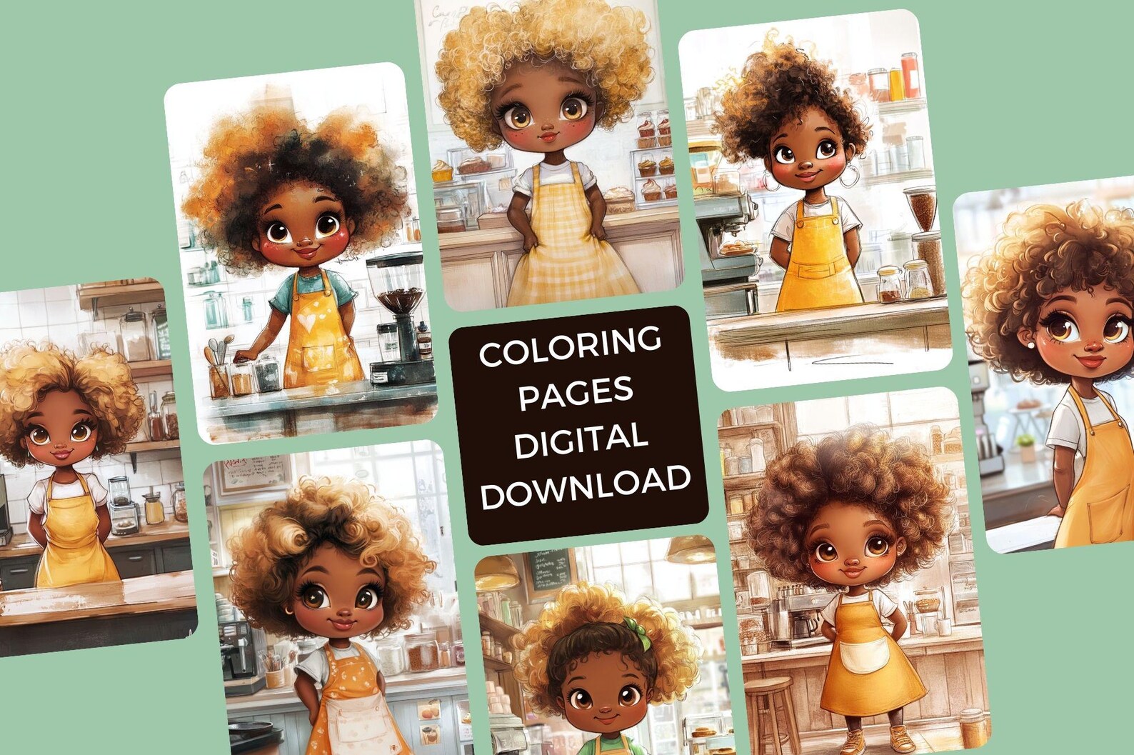 Chibi Coffee Shop Waitress Coloring Book, Black Chibi Waitress Girl ...