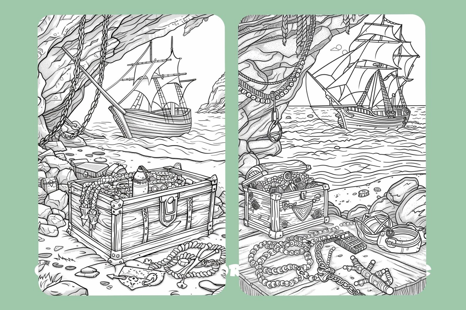 Treasure Hunting Pirate Ships Digital Coloring Book, Pirate Ships ...