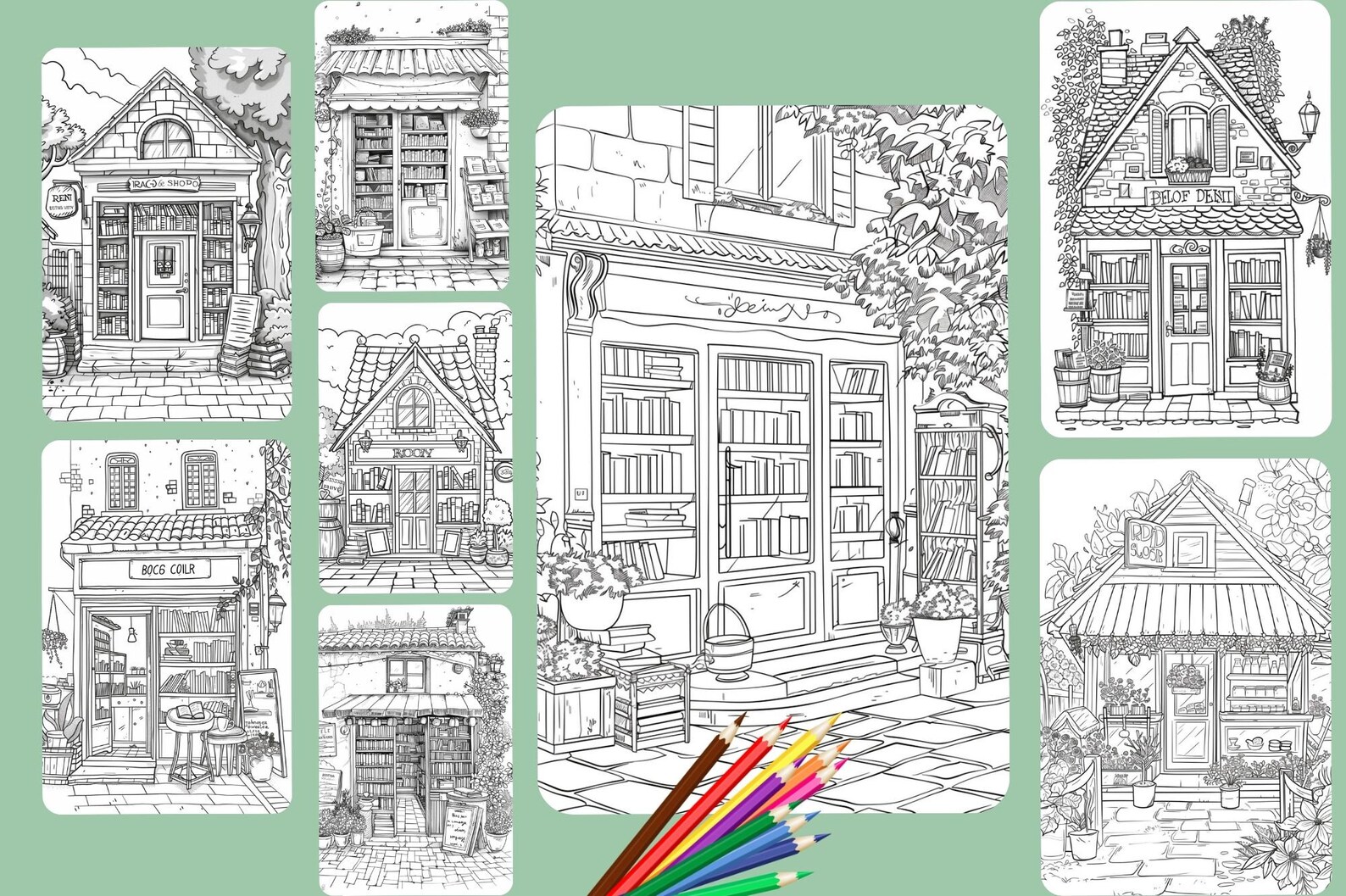 Pleasant Storefronts Coloring Book, Shophouse Coloring, Digital ...