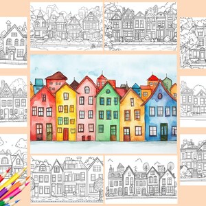 Kawaii Houses Digital Coloring Book, Storefront Coloring Page, Home ...