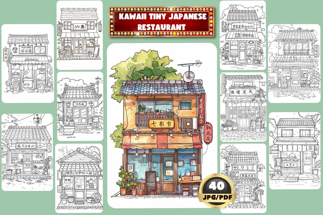 Kawaii Tiny Japanese Restaurant Coloring Book, Cute Sushi Shop, Japan ...