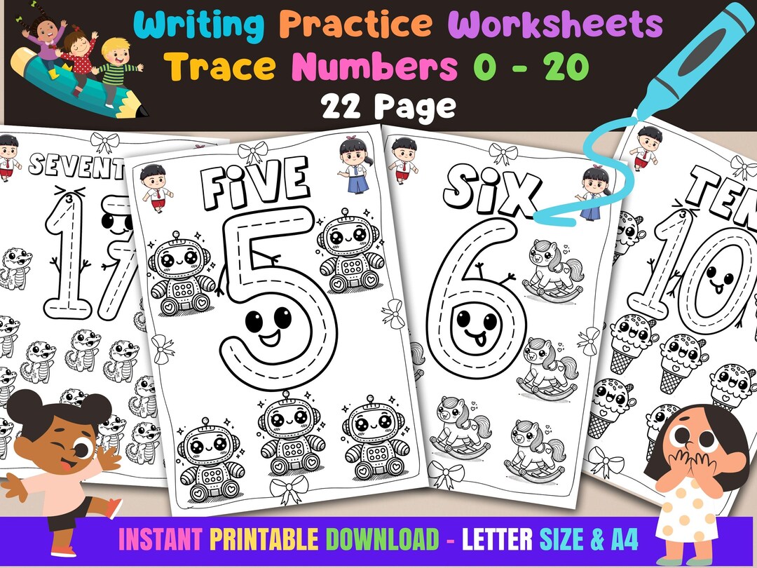 Trace Number 0-20 Worksheets Coloring, Digital Coloring, Instant ...
