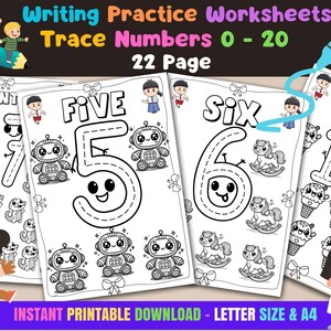 Trace Number 0-20 Worksheets Coloring, Digital Coloring, Instant ...
