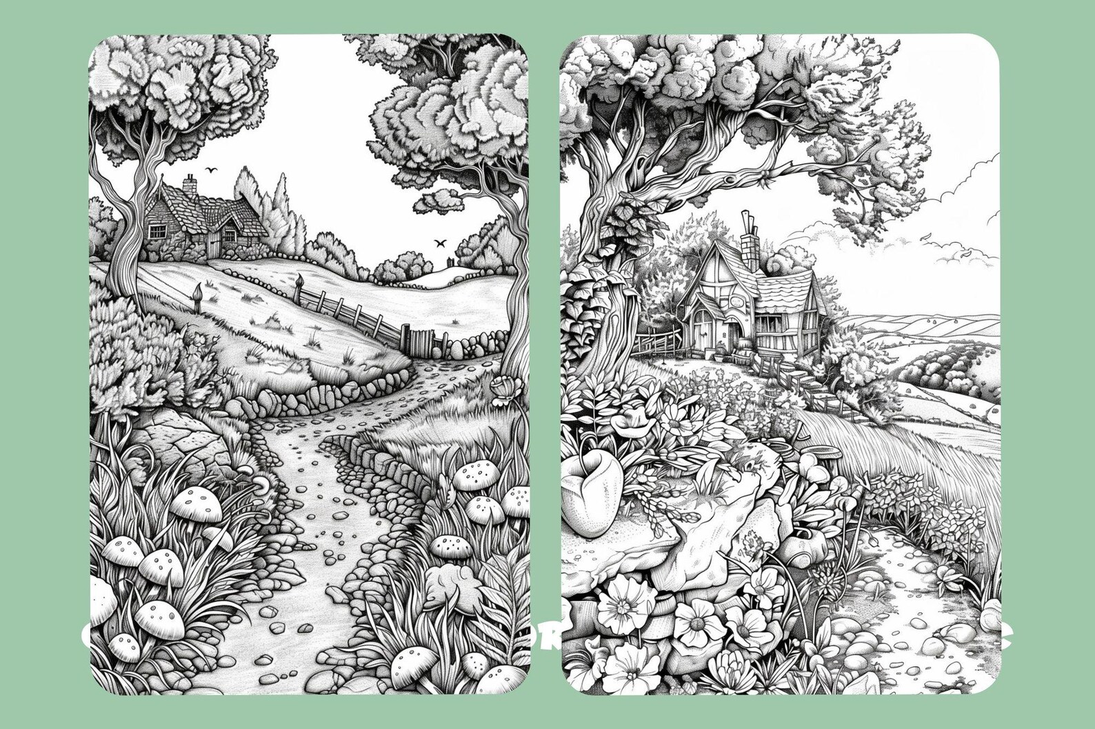 Landscape Coloring Book: Grayscale House Scenes (printable PDF) - Etsy