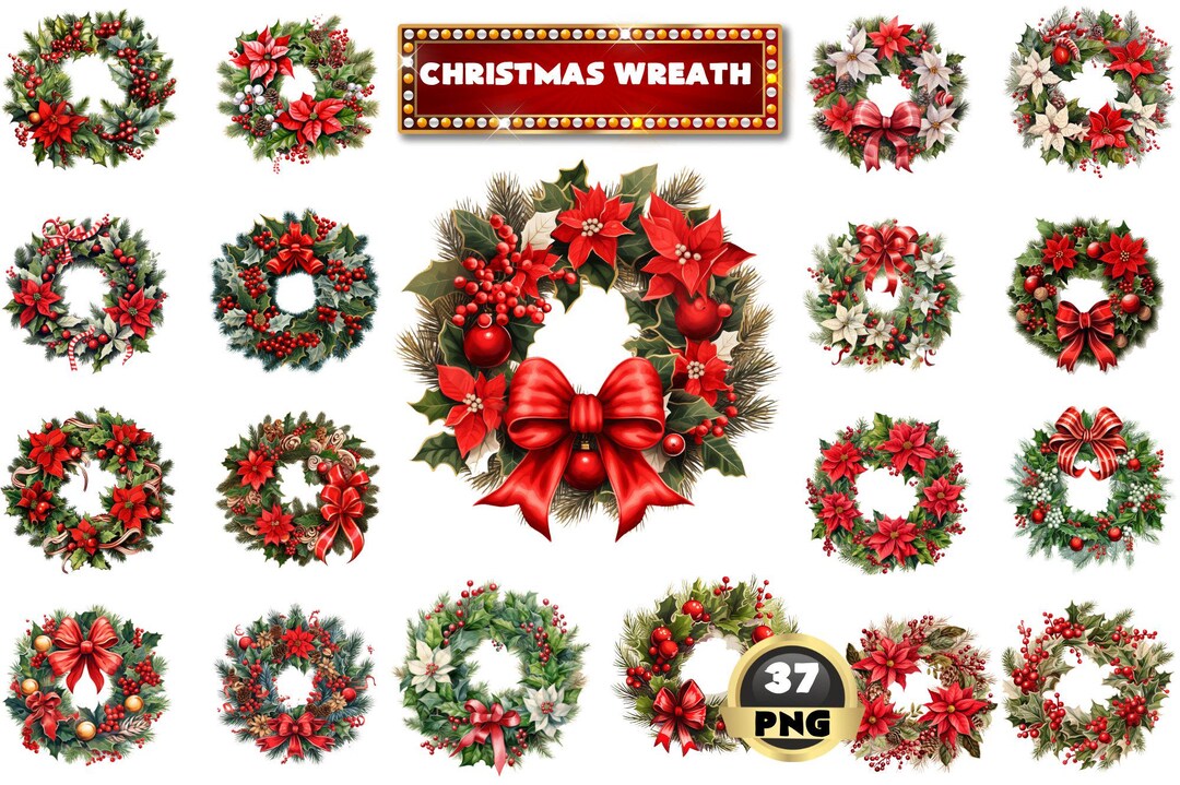 Christmas Wreath Clipart, Watercolor Christmas Clipart, Transparent PNG ...