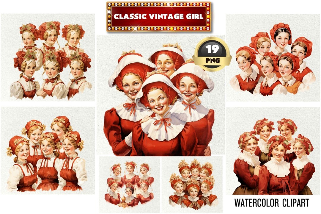 Vintage Girl Watercolor Clipart: Red Uniform PNG (digital Download) - Etsy
