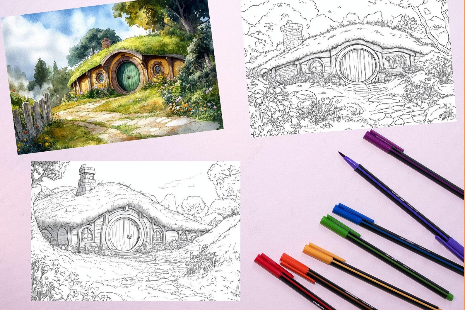 Home Hobbiton Island Digital Coloring Book, Digital Coloring, Fantasy ...