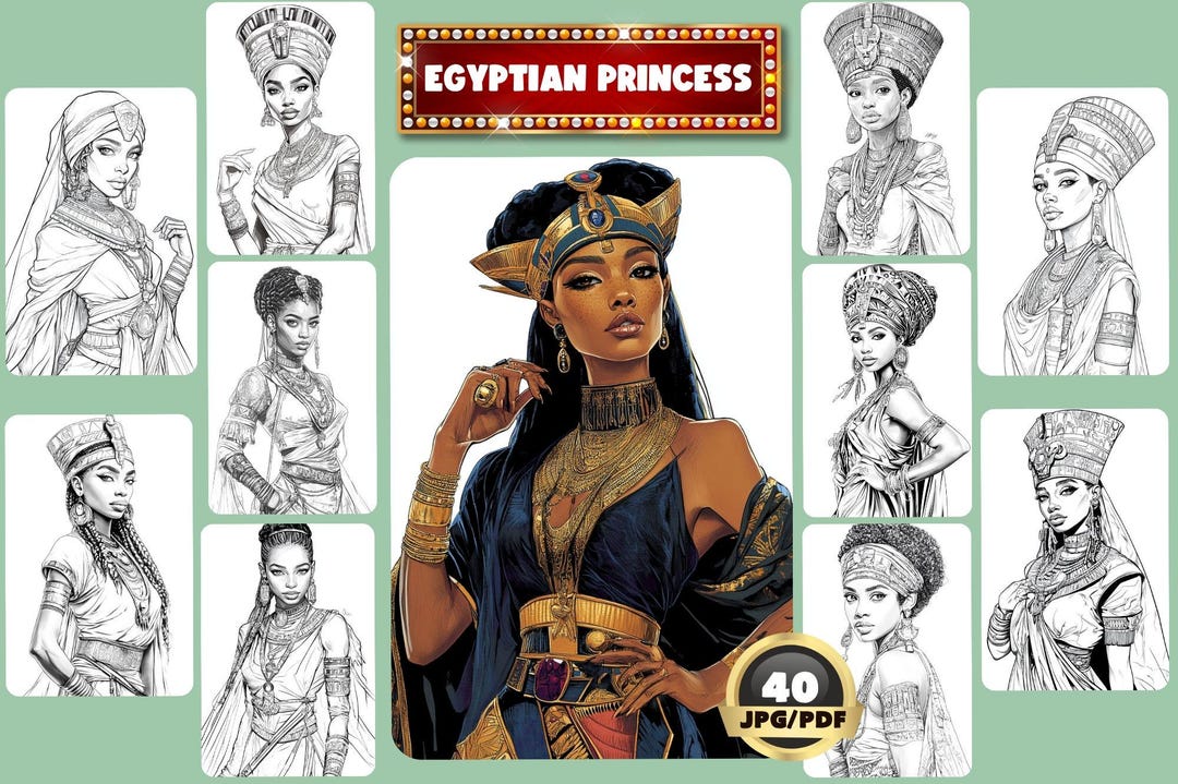 Egyptian Princess Coloring Book, Ancient Egyptian Queen Coloring ...