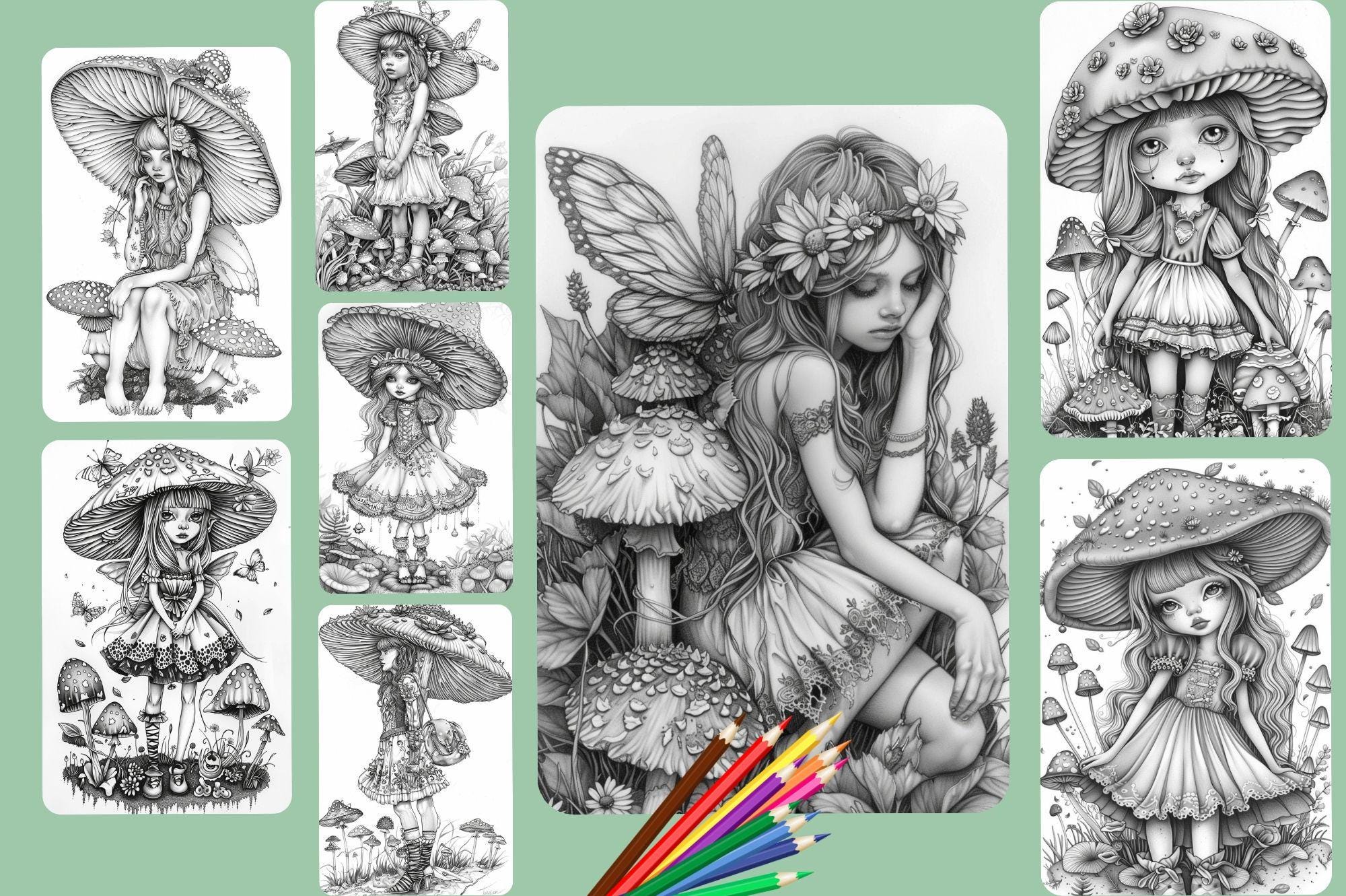 Mushroom Fairy Coloring Book Printable PDF, Fantasy Floral Mushroom ...