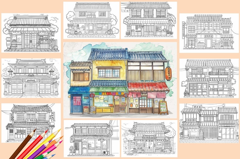 Japanese Restaurant Storefronts Coloring Book, Shop House Coloring ...