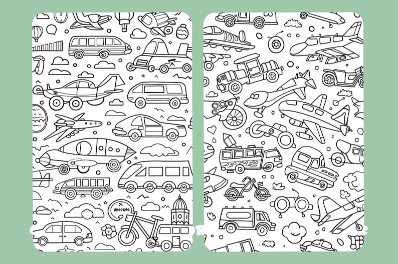 Vehicle Doodle Coloring Book, Transportation Coloring, Relaxing and ...