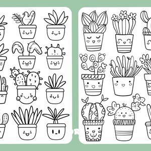 Tiny Plants and Blooms in Pots Coloring Book, Plants Doodle Coloring ...