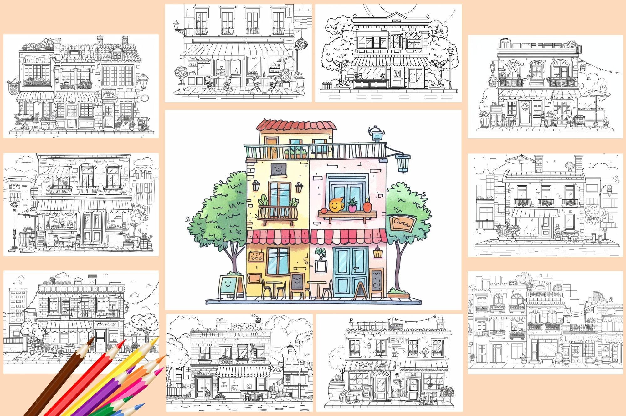 Pub in the City Center Front Side Coloring Book: House Architect Desıgn ...