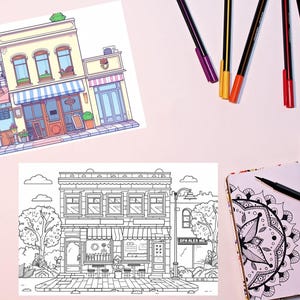 Pub in the City Center Front Side Coloring Book: House Architect Desıgn ...