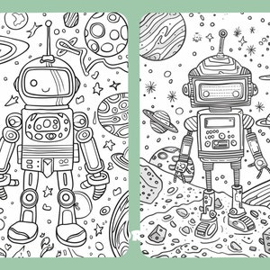 Robots Exploring Planets Digital Coloring Book, Doodle Coloring ...