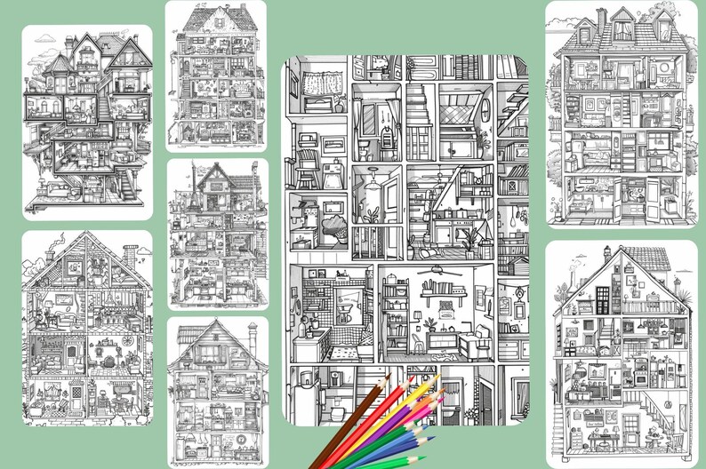 House With Multiple Floors Coloring Book: Architect Interior Design ...