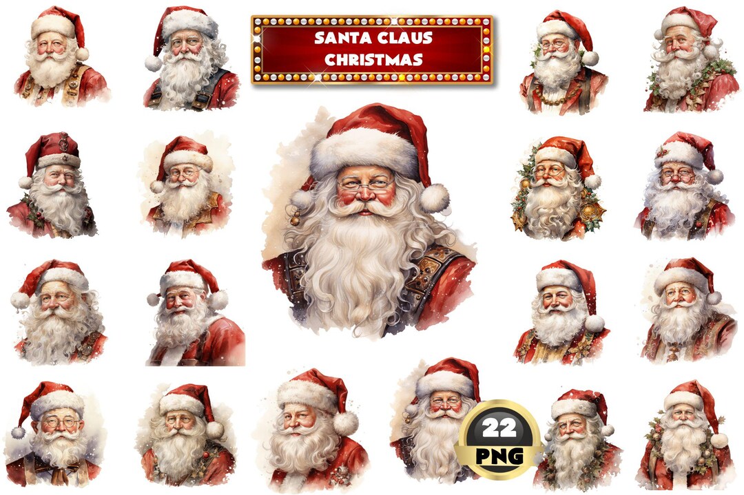 Santa Claus Christmas Clipart, Watercolor Santa Claus Clipart, Xmas ...