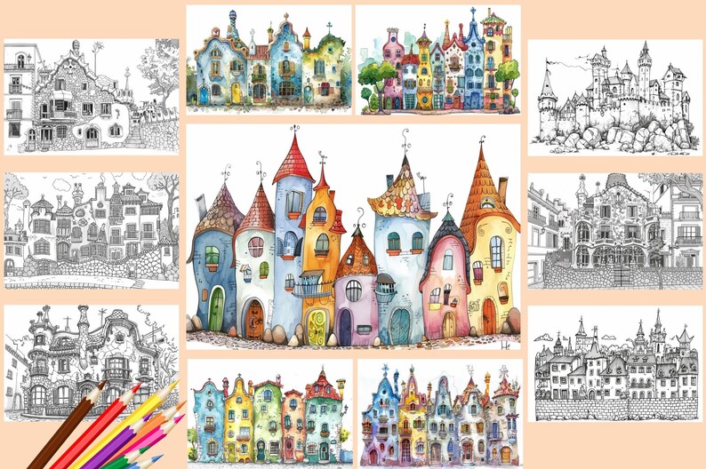 Cute Casa Batllo Barcelona Coloring Book, Digital Coloring Book, House ...