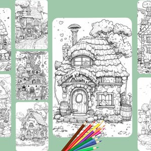 Cute Chibi House Coloring Book, Digital Coloring Book, Fantasy Cartoon ...
