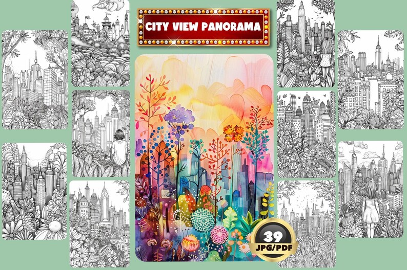 City View Panorama Coloring Book, High Building, Landscape Coloring ...