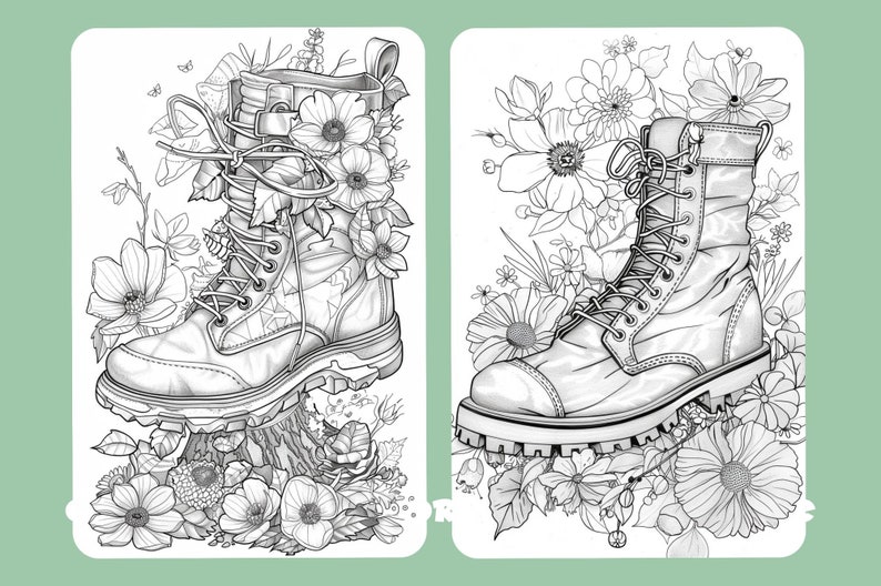Floral Boot Grayscale Coloring Book: 35 Fantasy Flower Designs ...