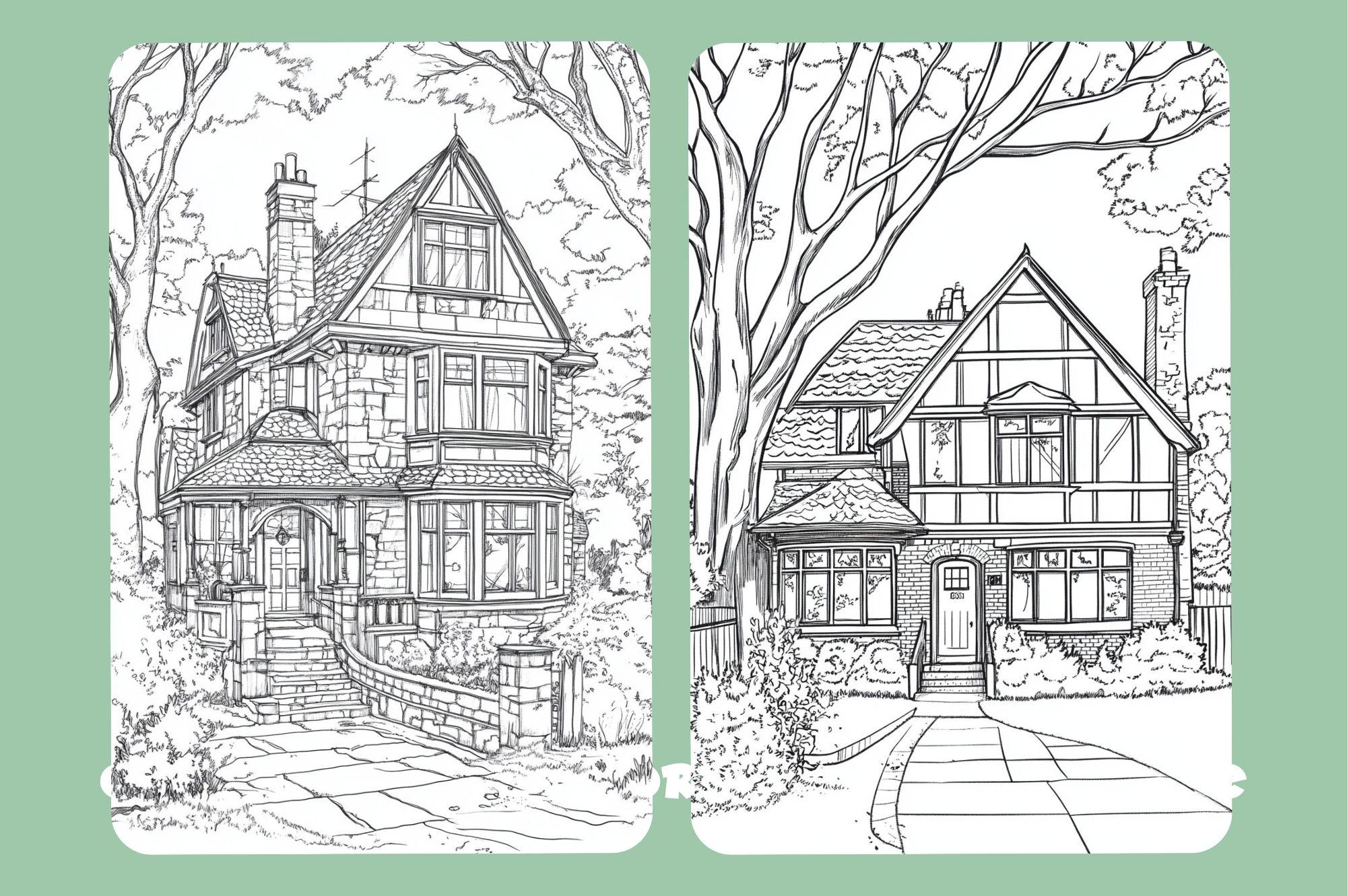 English Country House Digital Coloring Book, English Style House ...