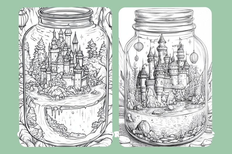 Fairy Tale Castle in A Jar Coloring Book, Fantasy House Coloring ...