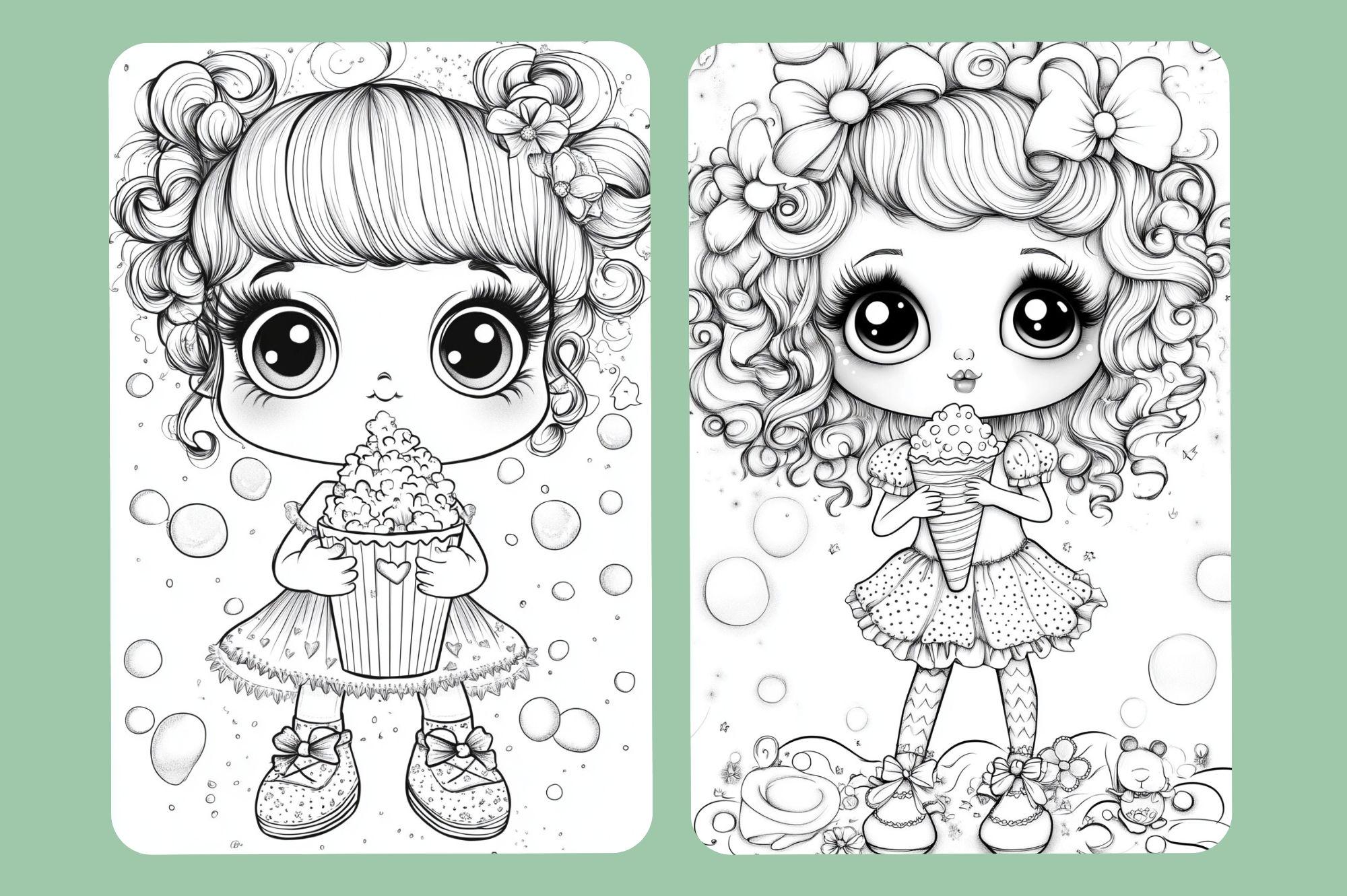 Chibi Girl Eats Popcorn Coloring Book: Kawaii Kids Printable (PDF) - Etsy