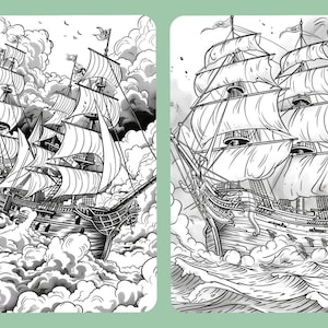 Battle of Pirate Ship Digital Coloring Book, the Shipwreck Coloring ...