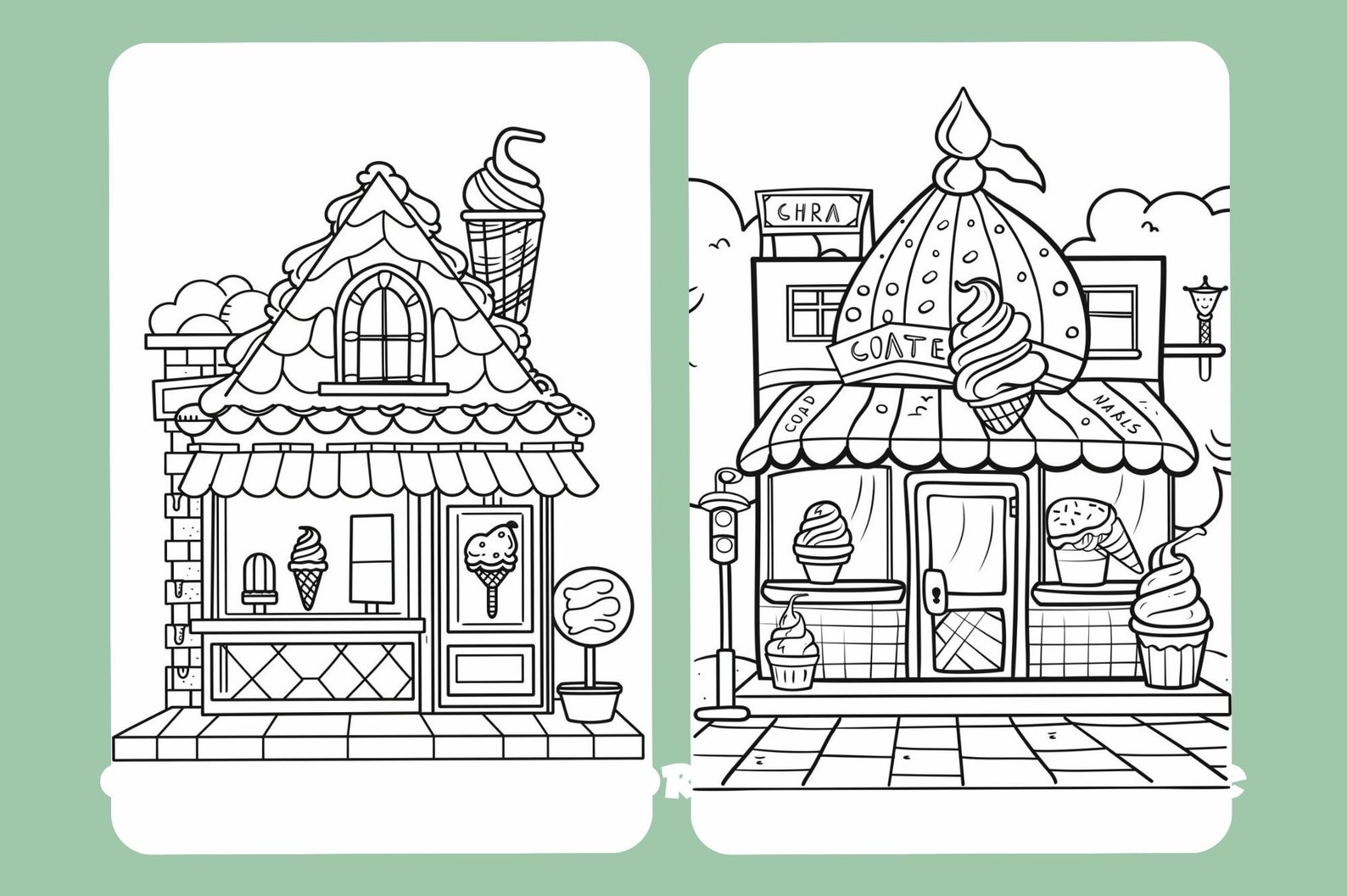 Cute Ice Cream Shopfront Colorıng Book, Instant Download for Adult and ...
