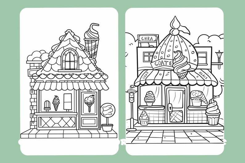 Cute Ice Cream Shopfront Colorıng Book, Instant Download for Adult and ...