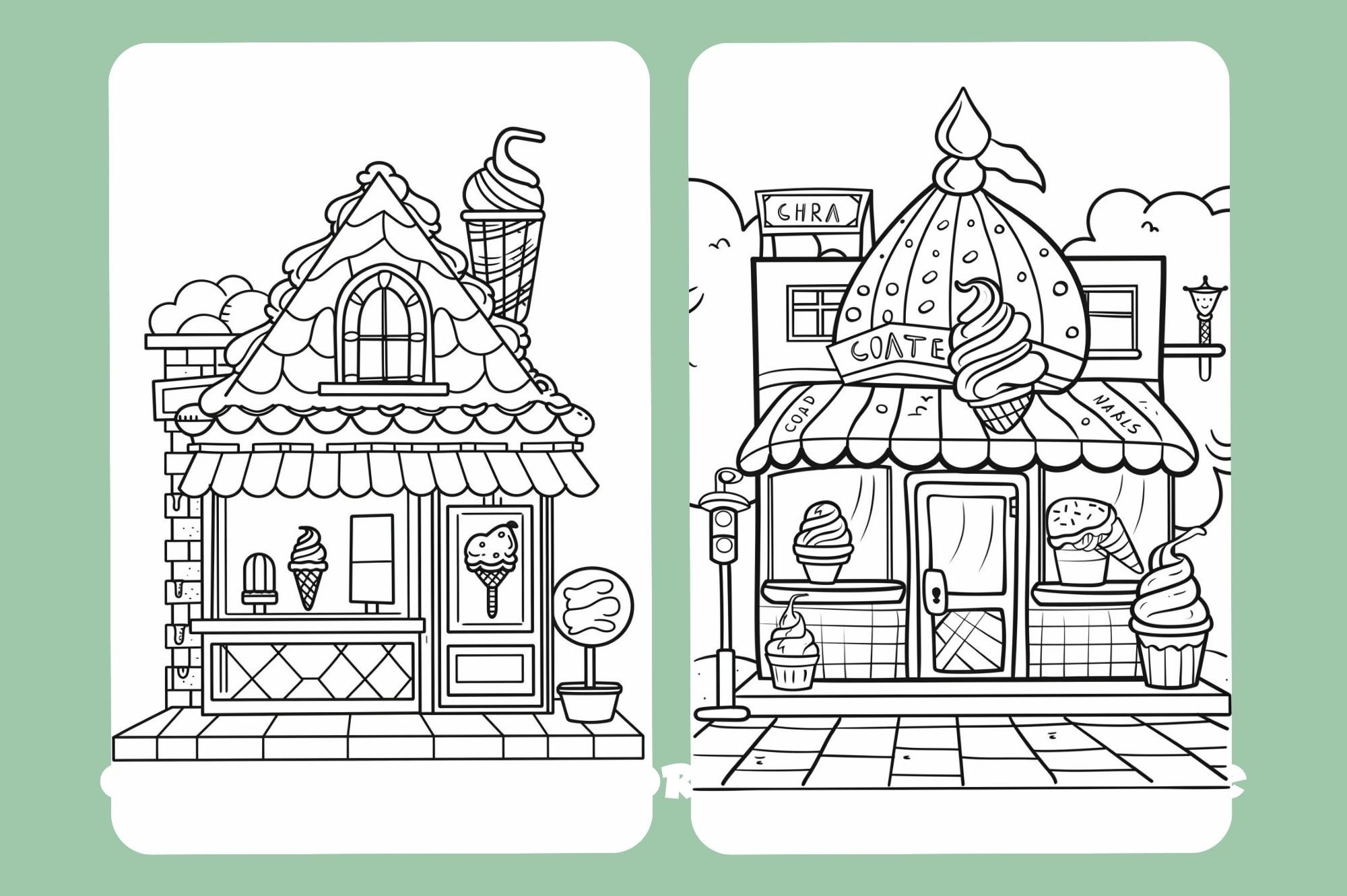 Cute Ice Cream Shopfront Colorıng Book, Instant Download for Adult and ...