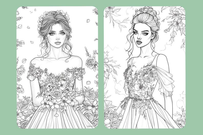 Woman Wearing Wedding Dresses Colorıng Book, Beautiful Bride Coloring ...