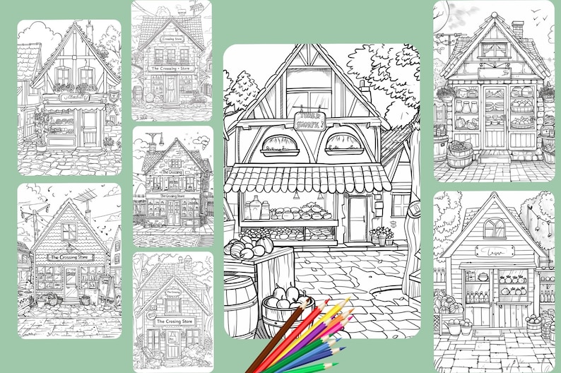 Quaint Grocery Store Coloring Book: Architect Grayscale (printable PDF ...