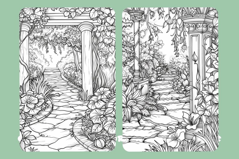 Lush and Vibrant Garden Digital Coloring Book, House Garden Coloring ...