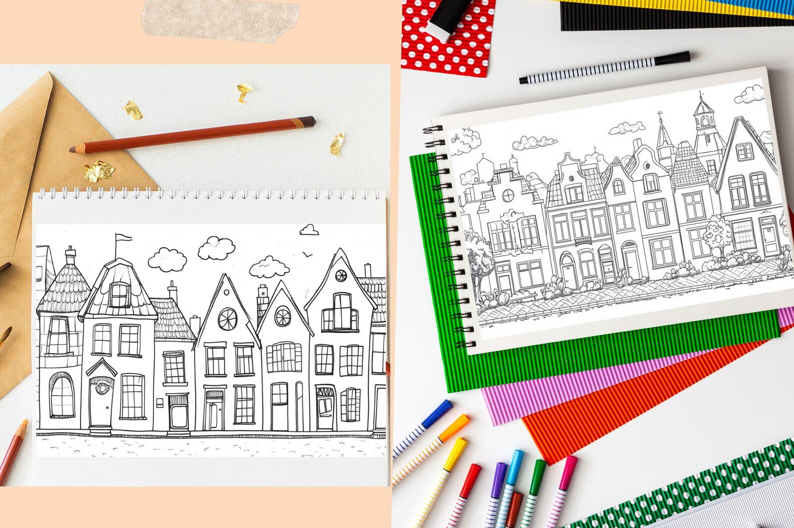 Kawaii Houses Digital Coloring Book, Storefront Coloring Page, Home ...