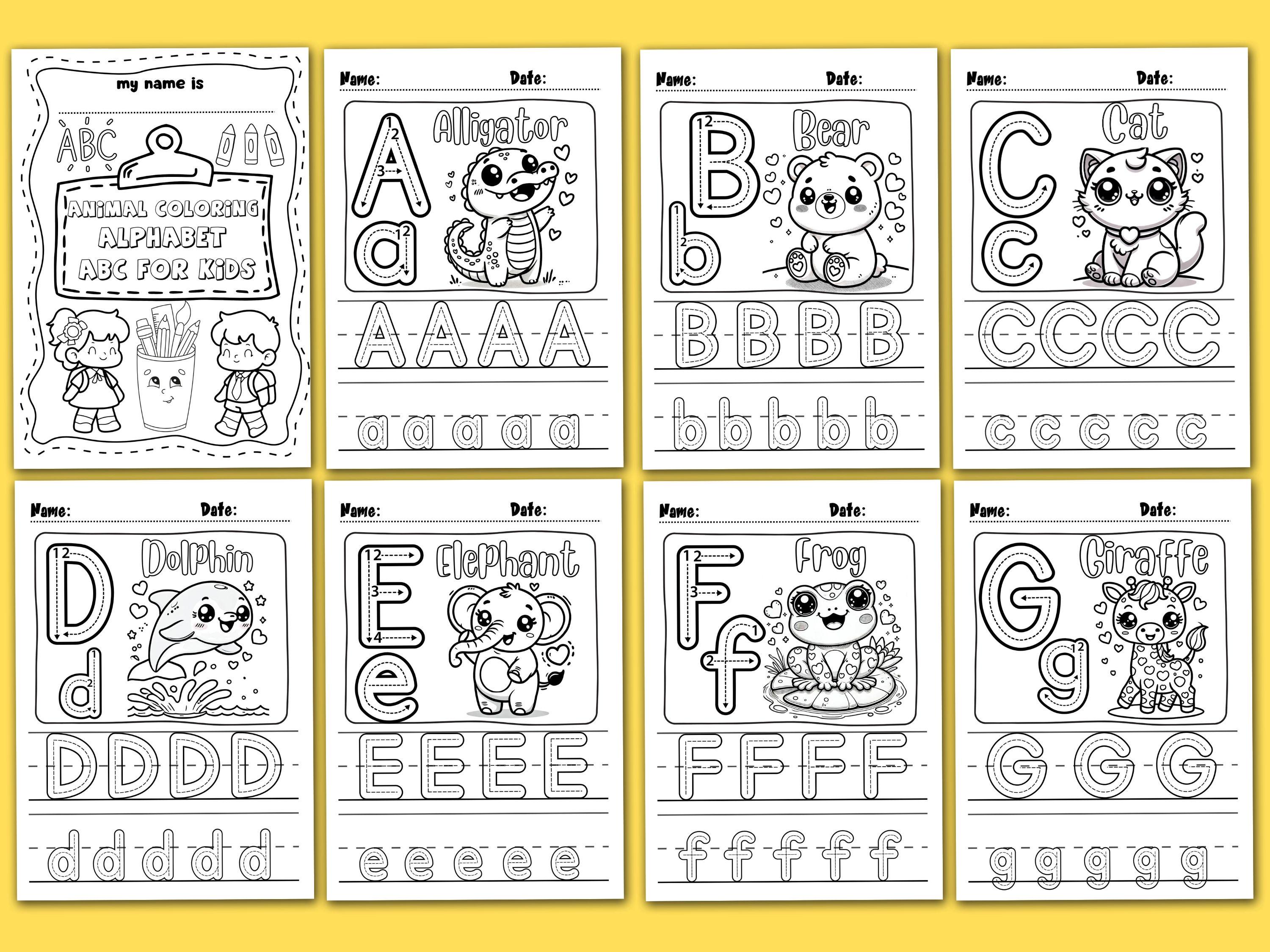 Animal Alphabet Coloring Book, ABC Writing Practice Worksheets, A to Z ...