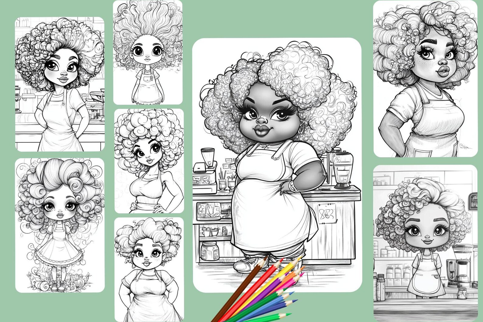Chibi Coffee Shop Waitress Coloring Book, Black Chibi Waitress Girl ...