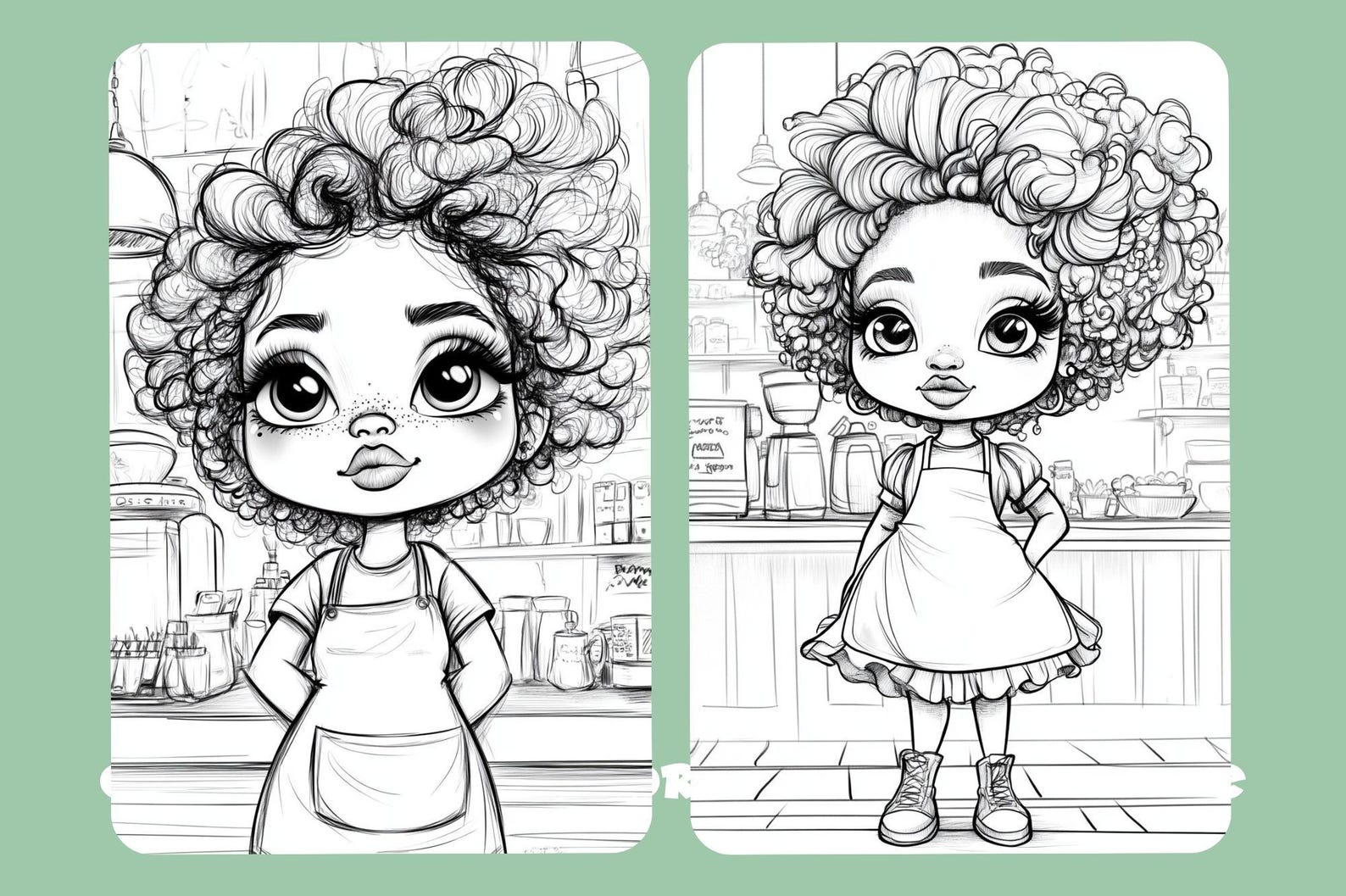 Chibi Coffee Shop Waitress Coloring Book, Black Chibi Waitress Girl ...
