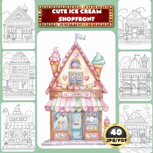 Cute Ice Cream Shopfront Colorıng Book, Fantasy Storefronts Coloring ...