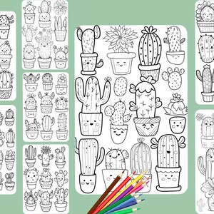 Tiny Cute Cactus Flower Coloring Book, Little Plants Coloring, Doodle ...